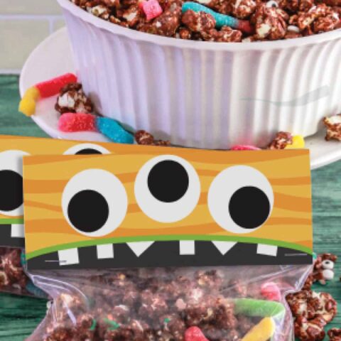 Halloween Monster Munch Popcorn Mix with Free Printable Bag Toppers