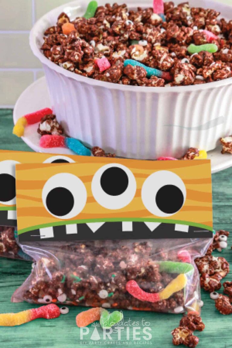 Halloween Monster Munch Popcorn Mix with Free Printable Bag Toppers