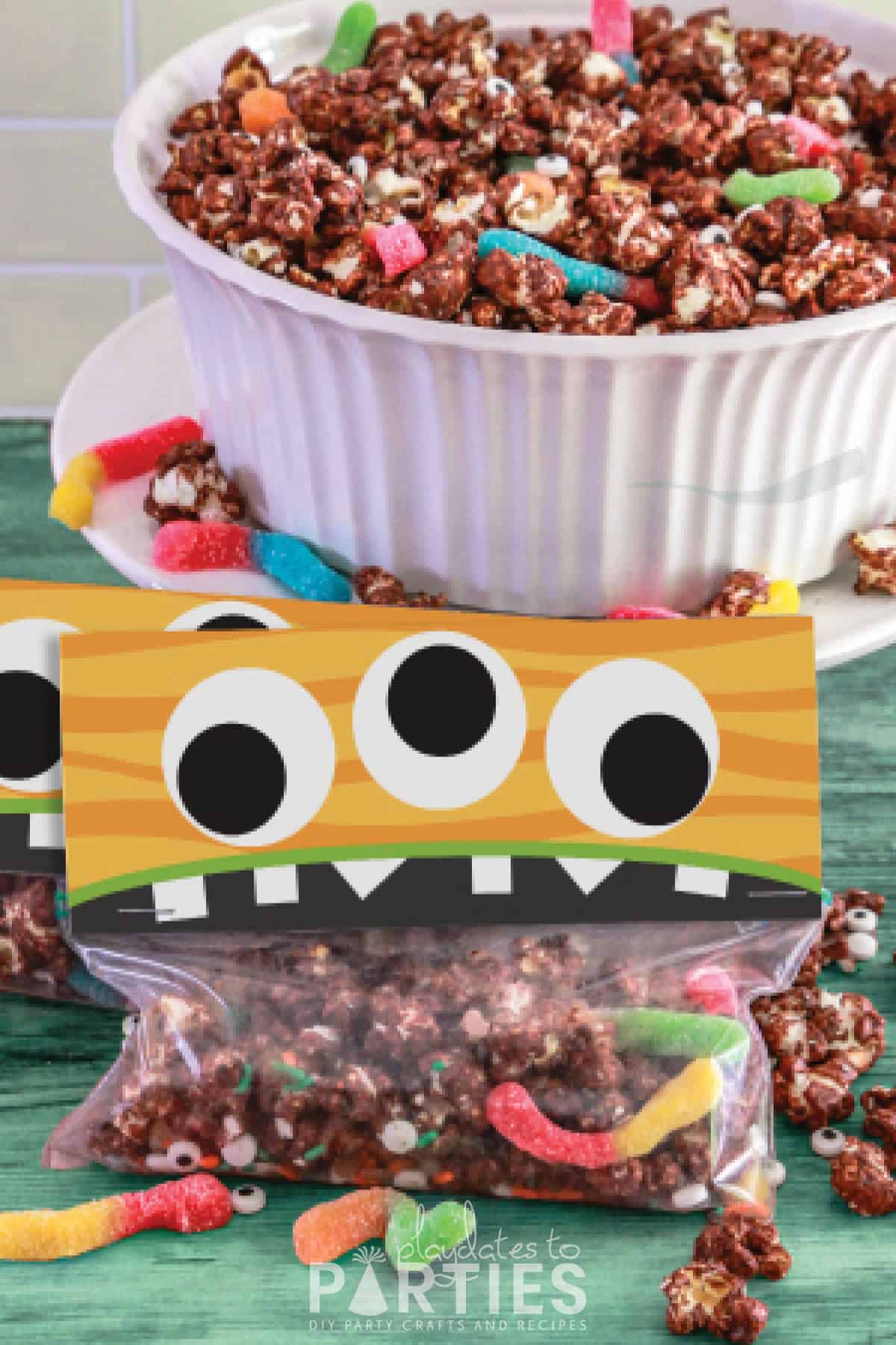Halloween Monster Munch Popcorn Mix with Free Printable Bag Toppers