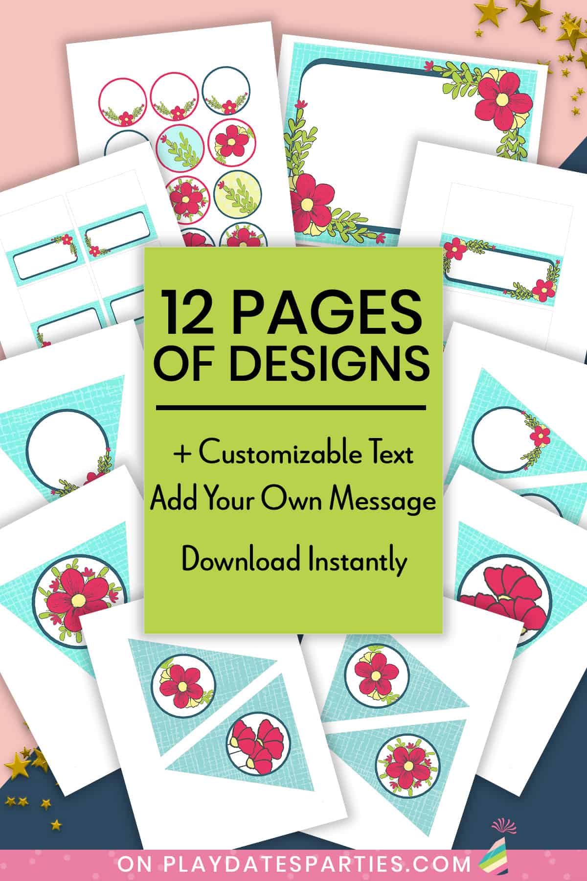 Free Blue and Pink Flower Party Printables