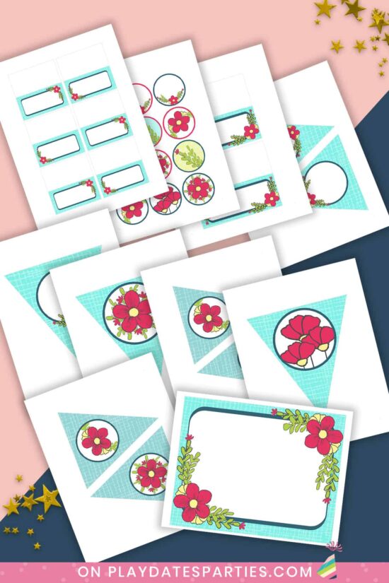 Free Blue and Pink Flower Party Printables