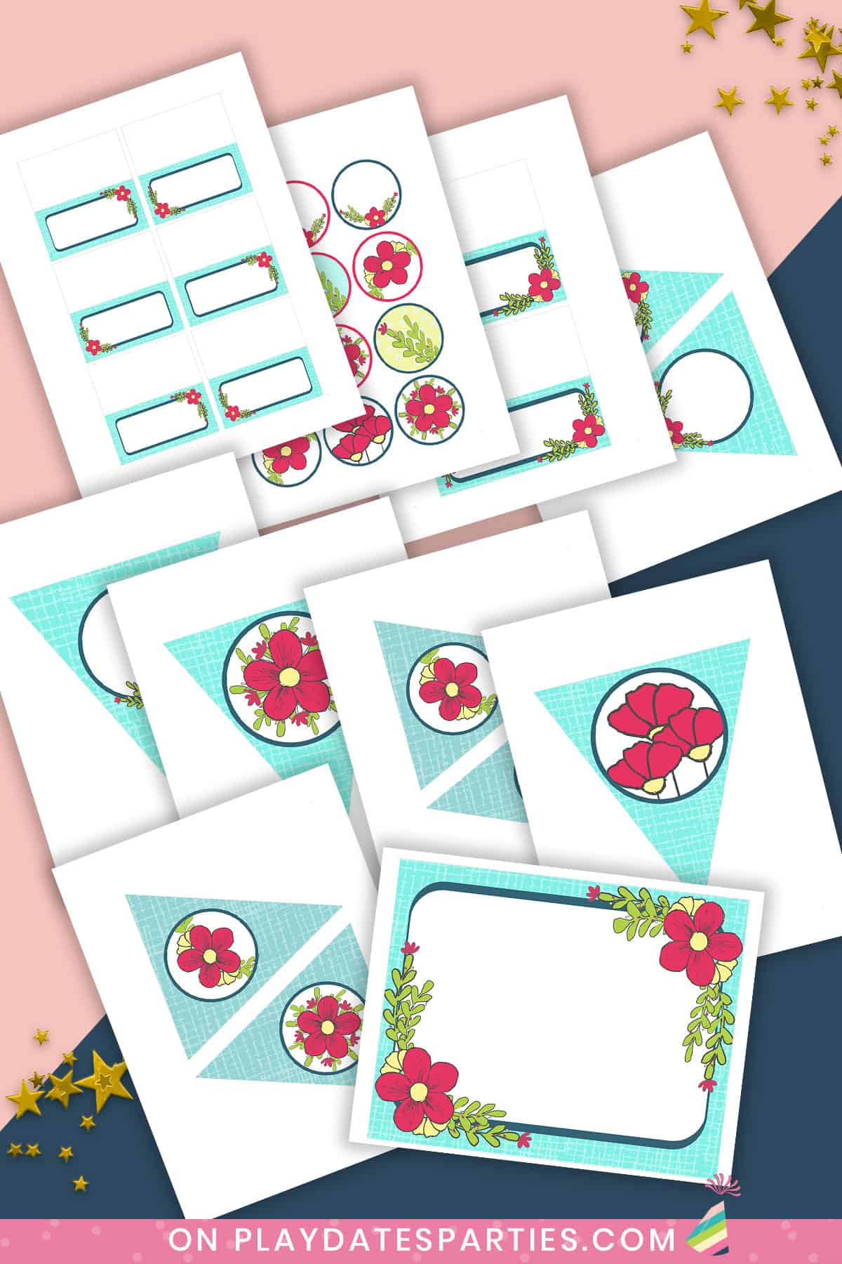 Free Blue and Pink Flower Party Printables