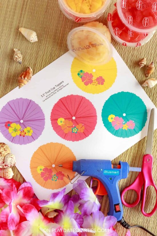 Tropical Umbrella Fruit Cup Snack Labels