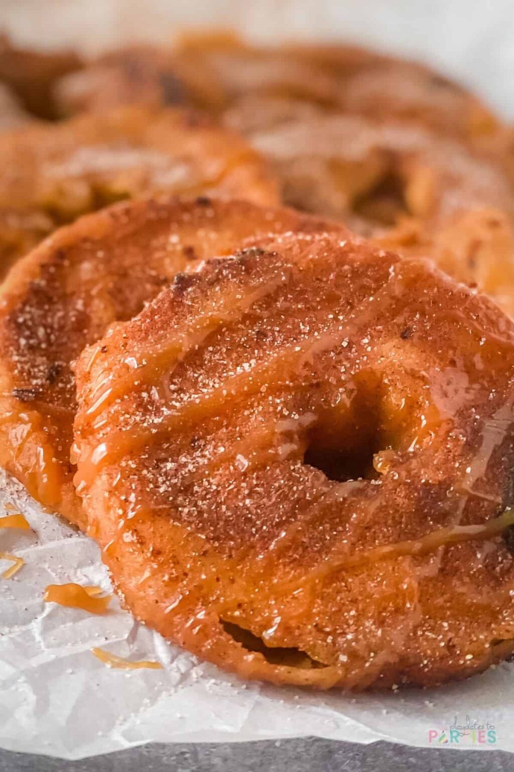 Fried Apple Rings with Caramel and Cinnamon Sugar